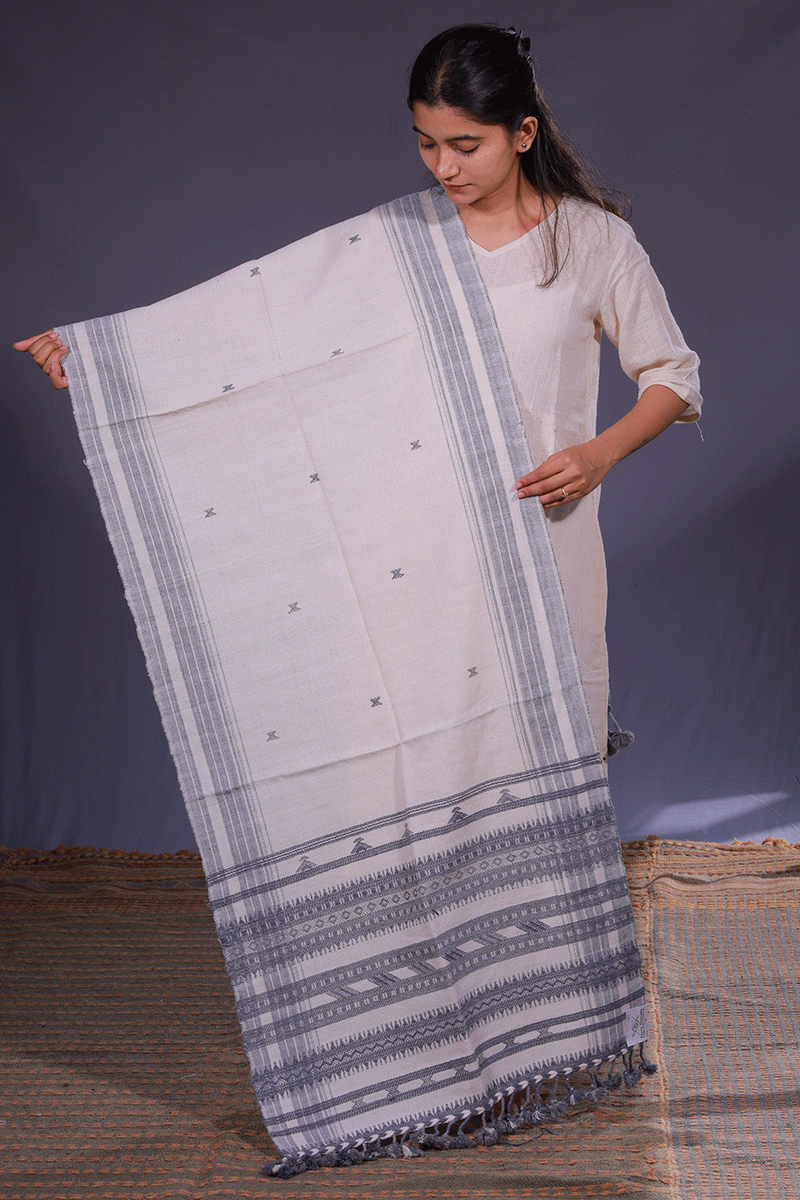 Buy White Black Handwoven Wool Stole - Khamir – khamircrafts